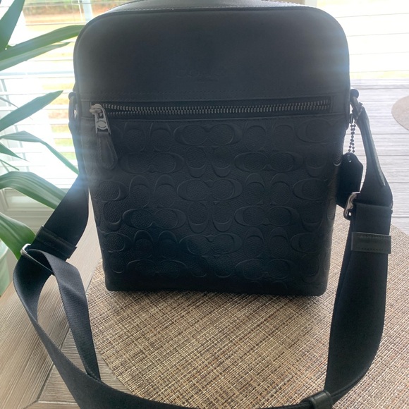 Coach | Bags | Coach Black Embossed Messenger Bag | Poshmark